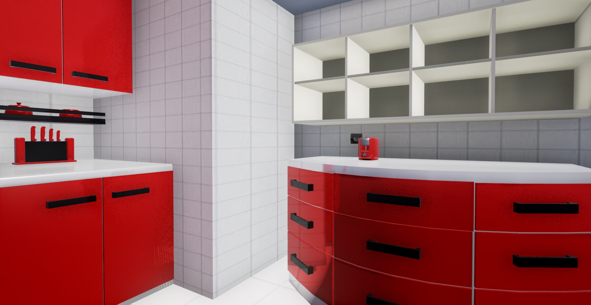 3d model of red kitchen