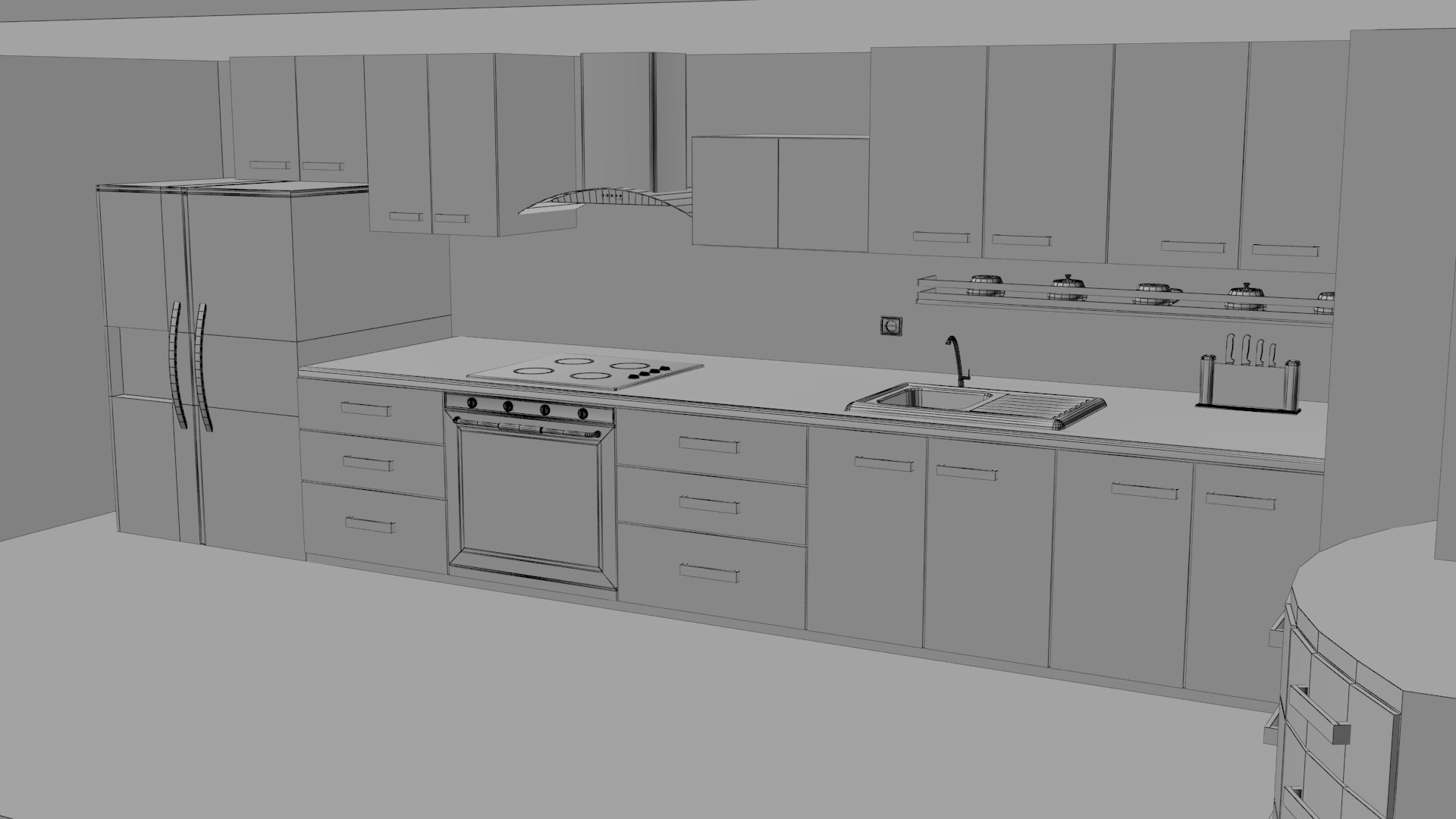 3d model of red kitchen