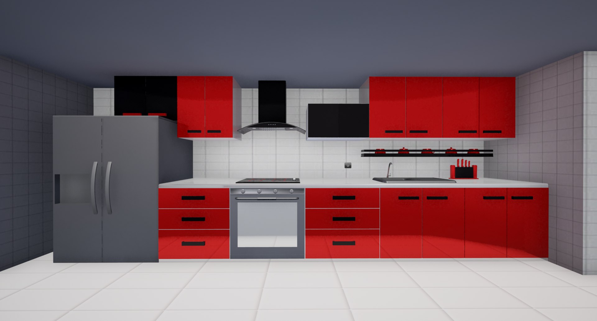 3d model of red kitchen