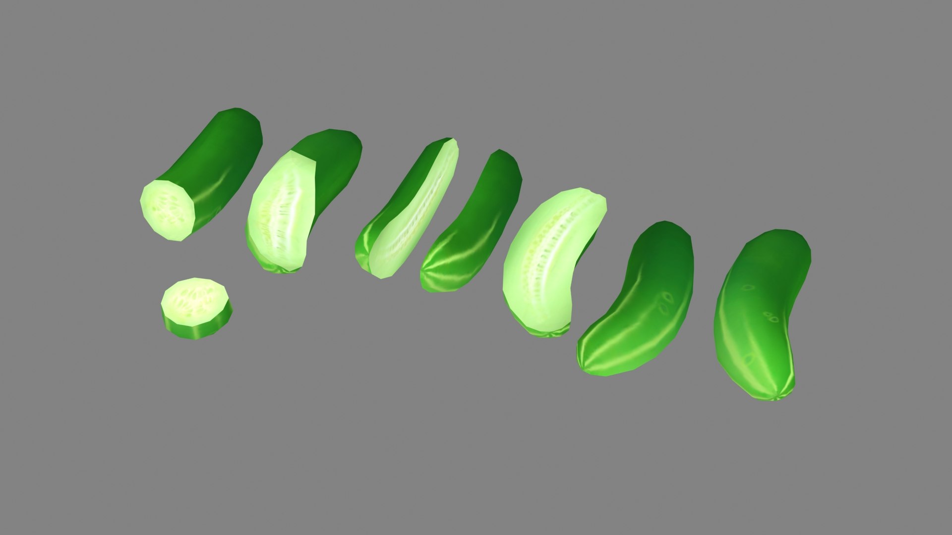 Cartoon Cucumbers - Cucumber Slices 3D Model - TurboSquid 1930186