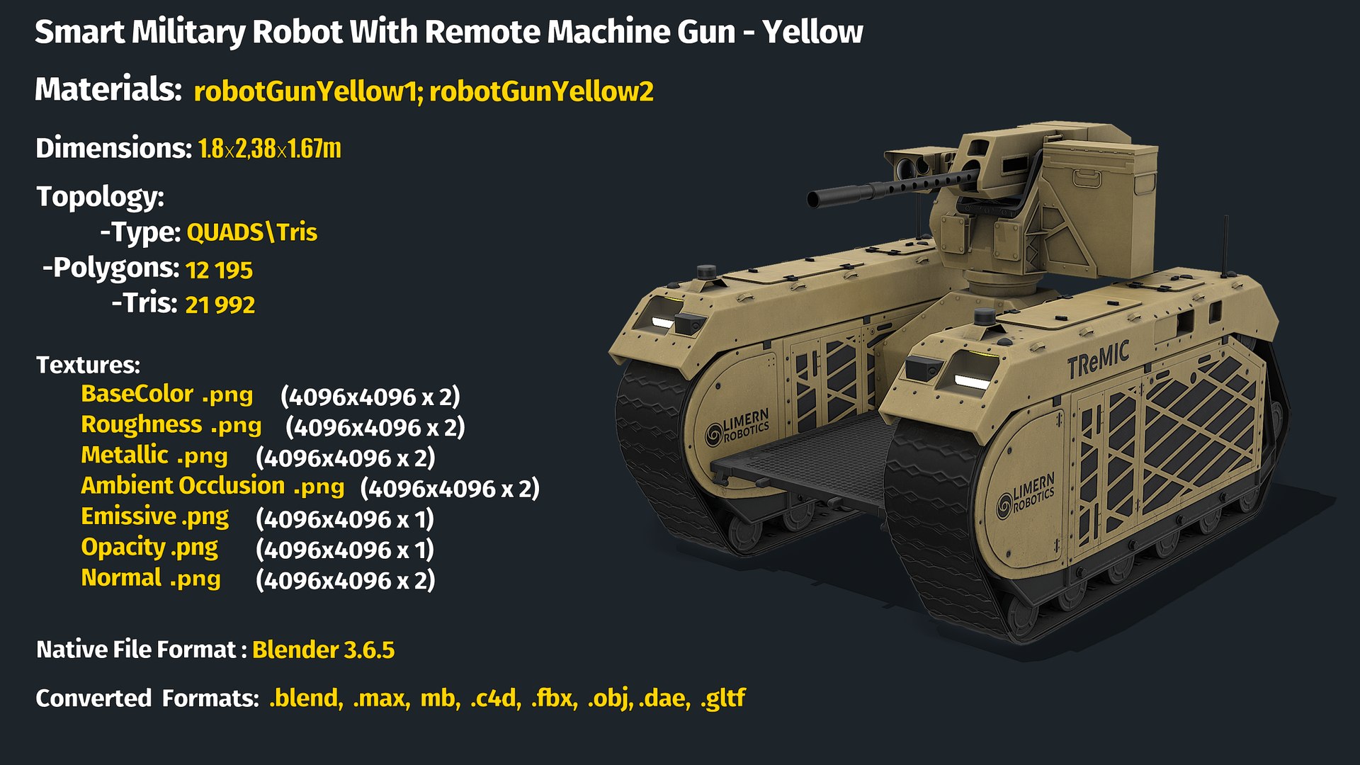 Smart Military Robot With Remote Machine Gun - Yellow 3D - TurboSquid ...