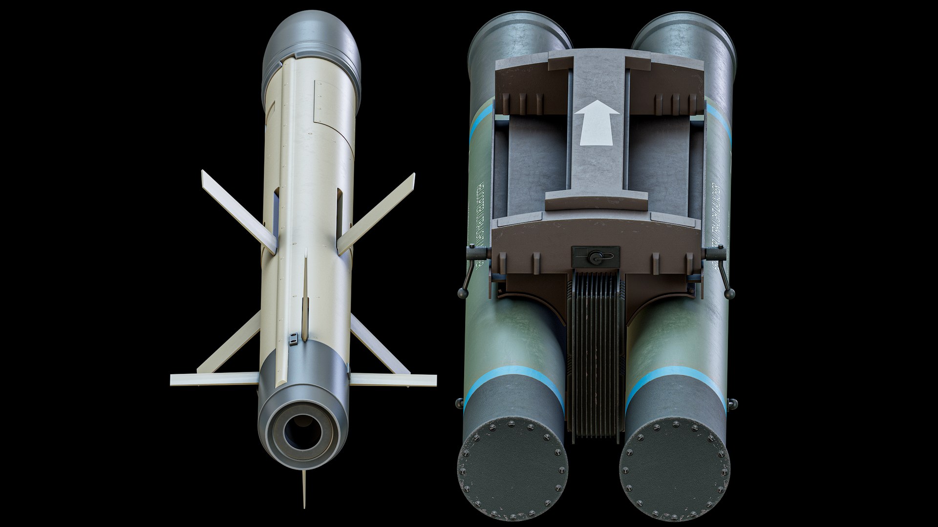 3D Rigged Spike ER2 Missile With The Helicopter Launcher PBR ...