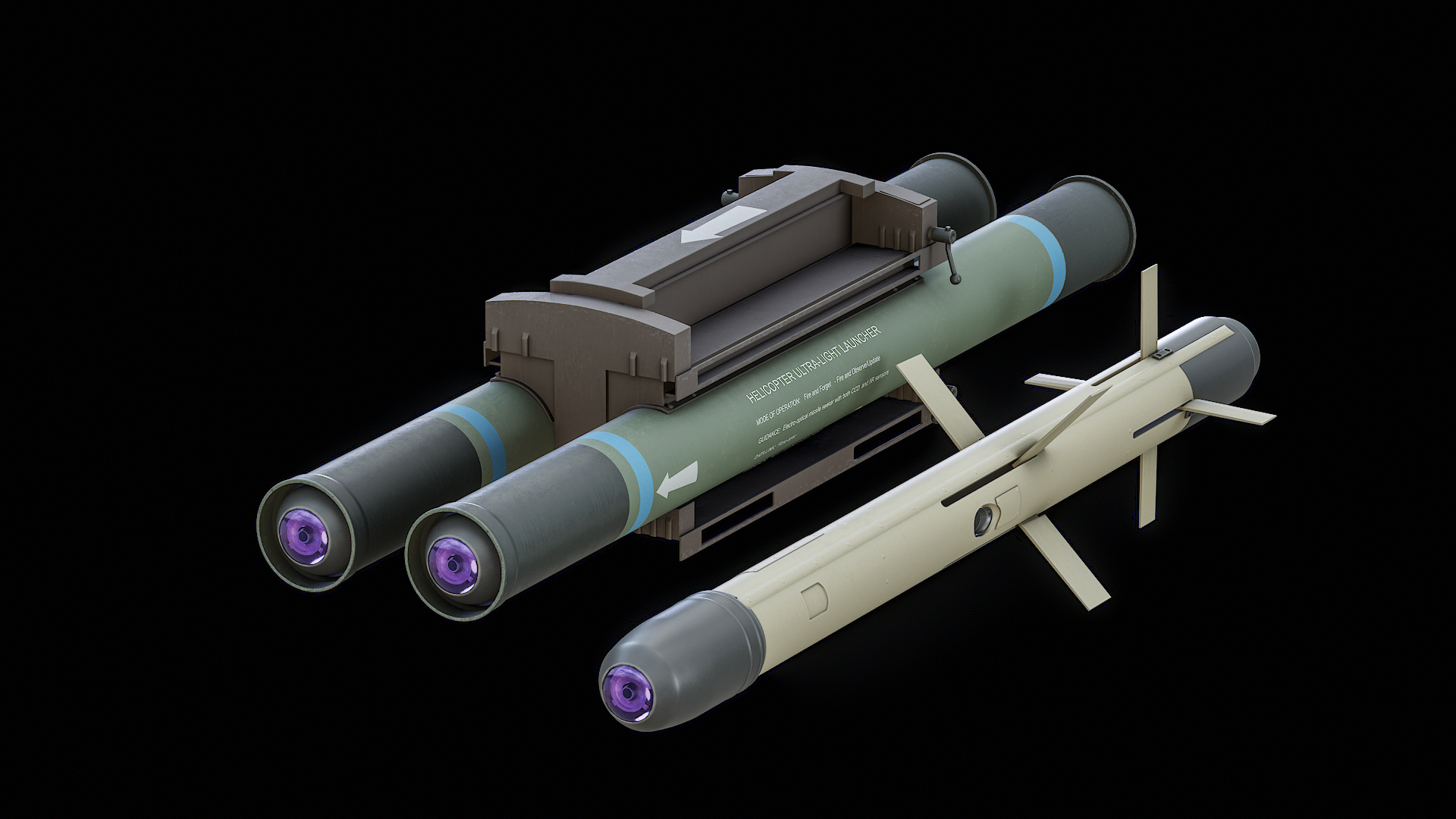 3D Rigged Spike ER2 Missile With The Helicopter Launcher PBR ...