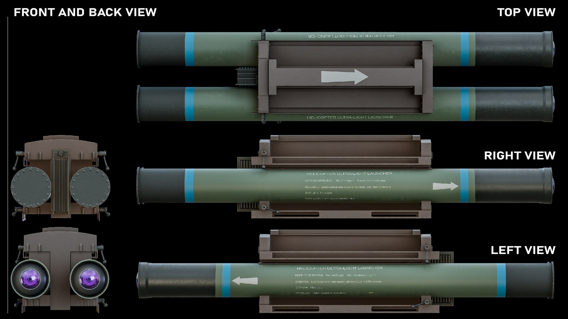 3D Rigged Spike ER2 Missile With The Helicopter Launcher PBR ...