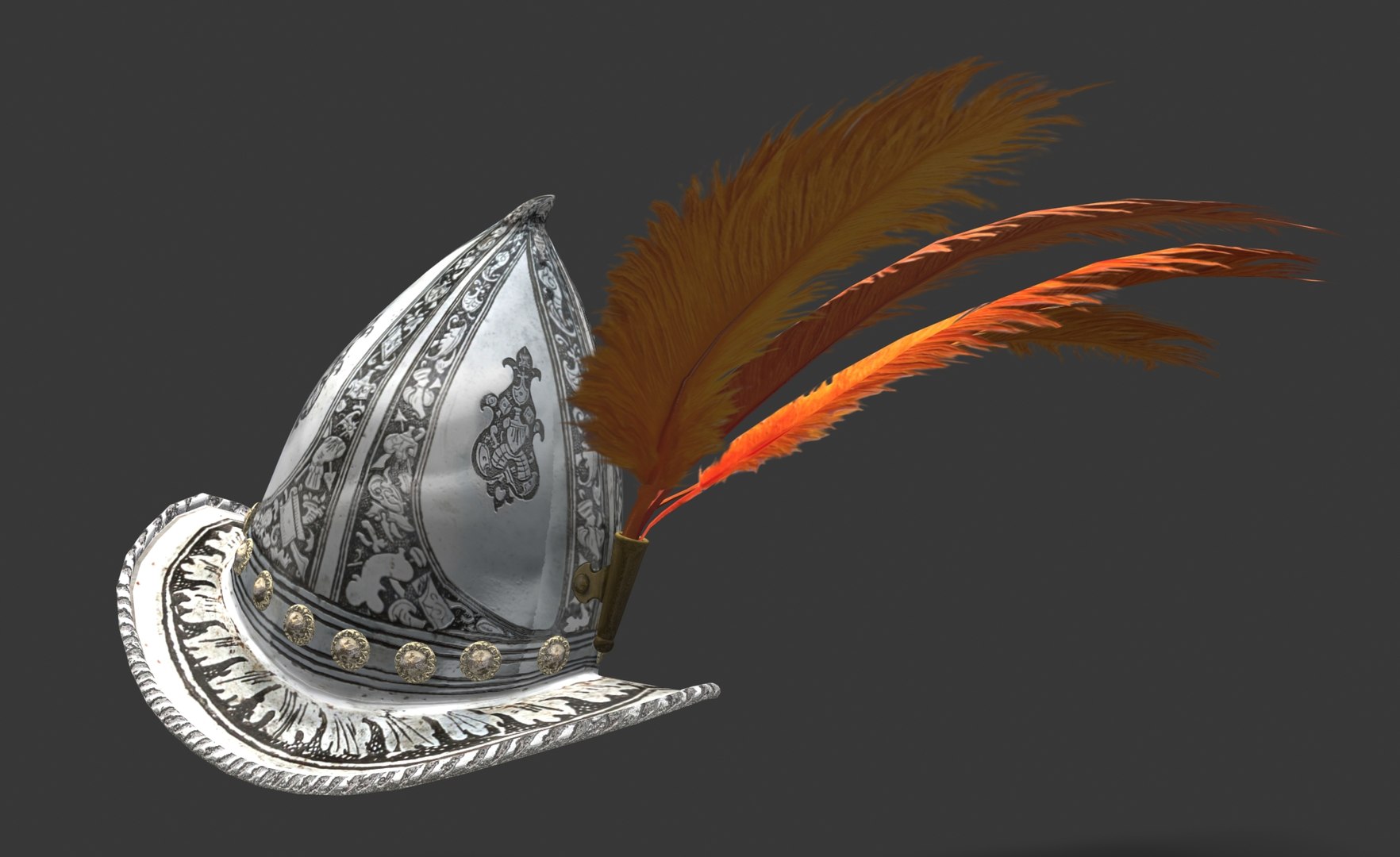 3D Model Italian Morion Orange Feather - TurboSquid 1522332