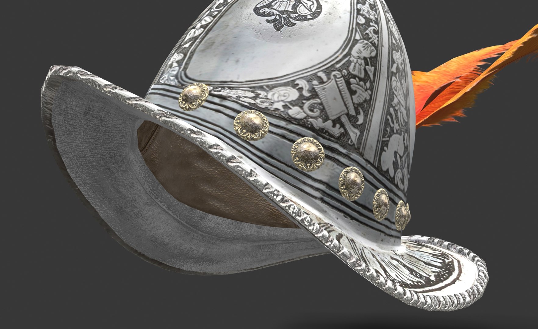 3D Model Italian Morion Orange Feather - TurboSquid 1522332