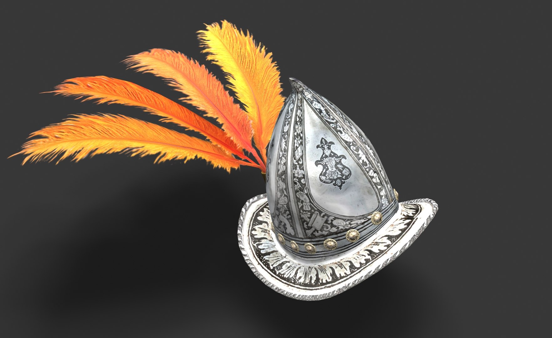 3D Model Italian Morion Orange Feather - TurboSquid 1522332