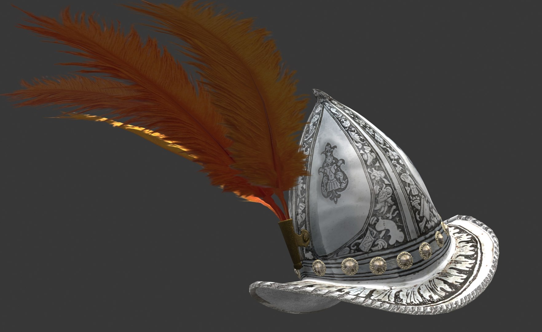 3D Model Italian Morion Orange Feather - TurboSquid 1522332