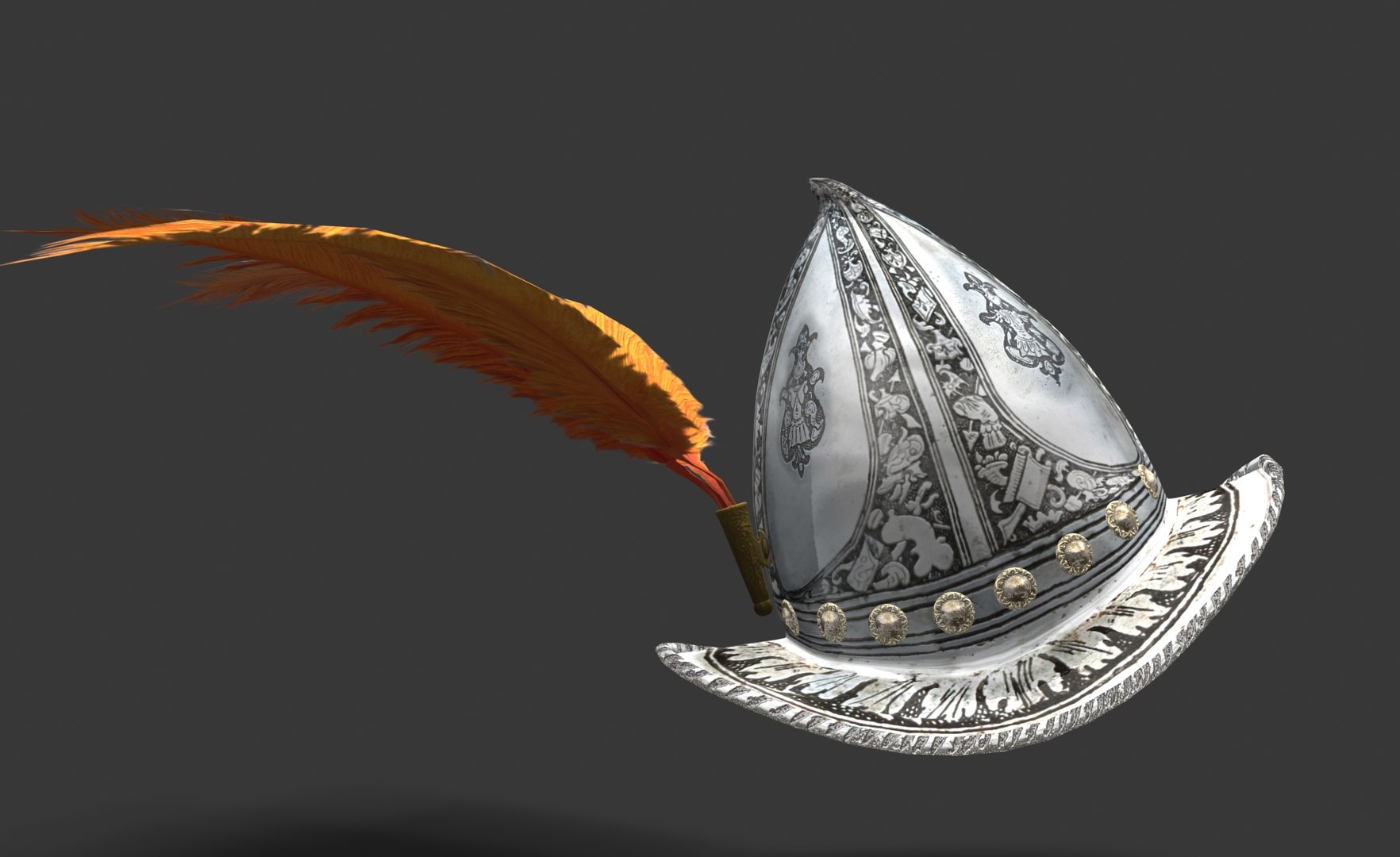 3D Model Italian Morion Orange Feather - TurboSquid 1522332