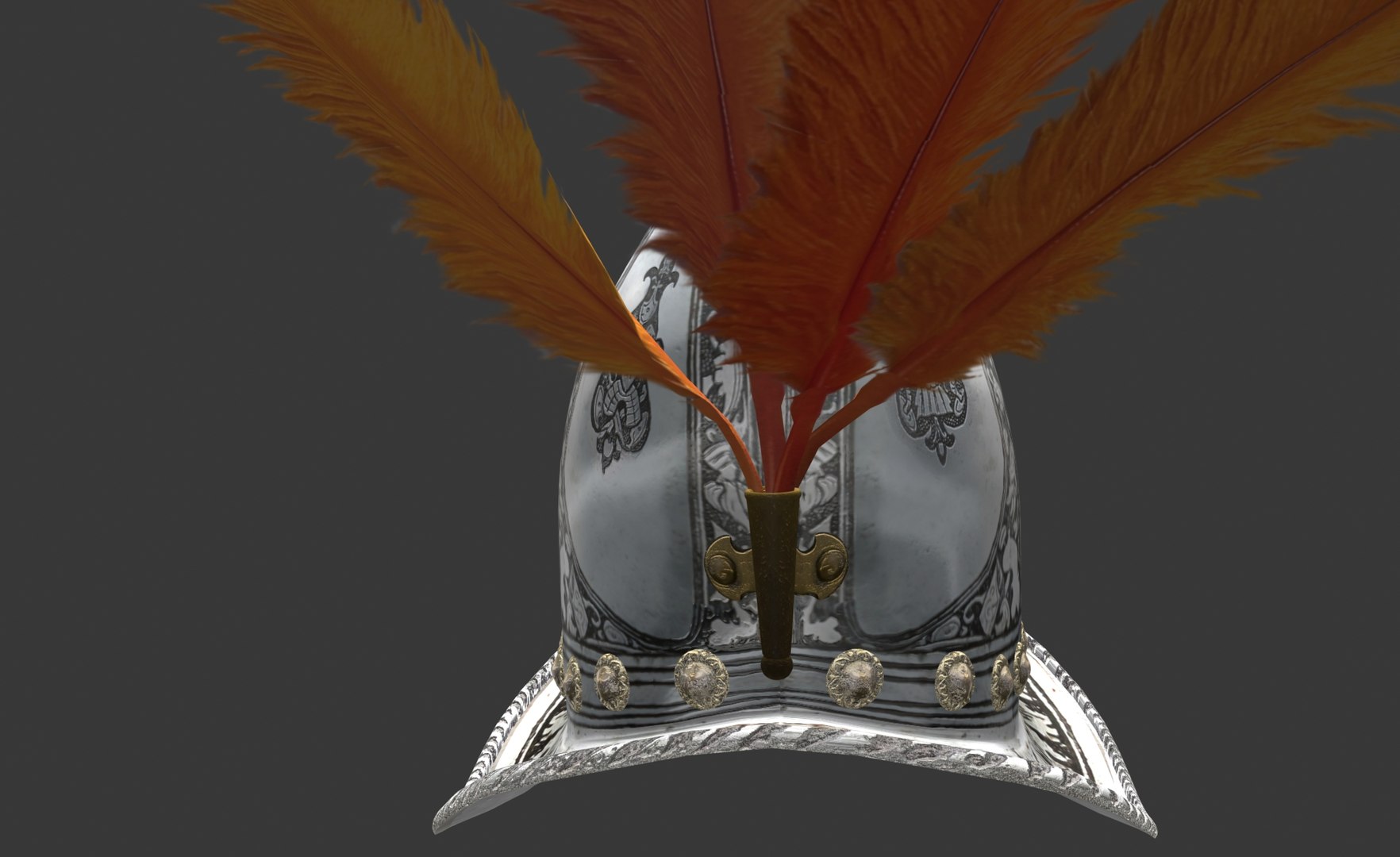 3D Model Italian Morion Orange Feather - TurboSquid 1522332