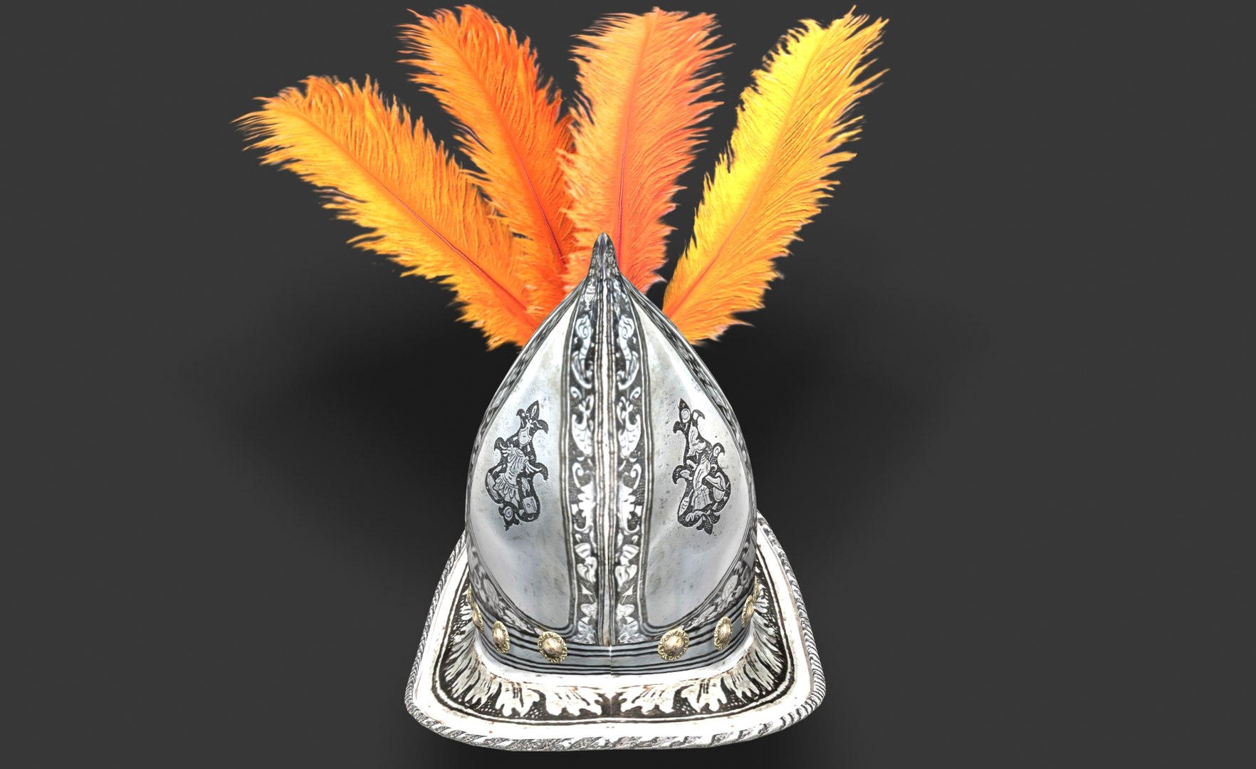 3D Model Italian Morion Orange Feather - TurboSquid 1522332