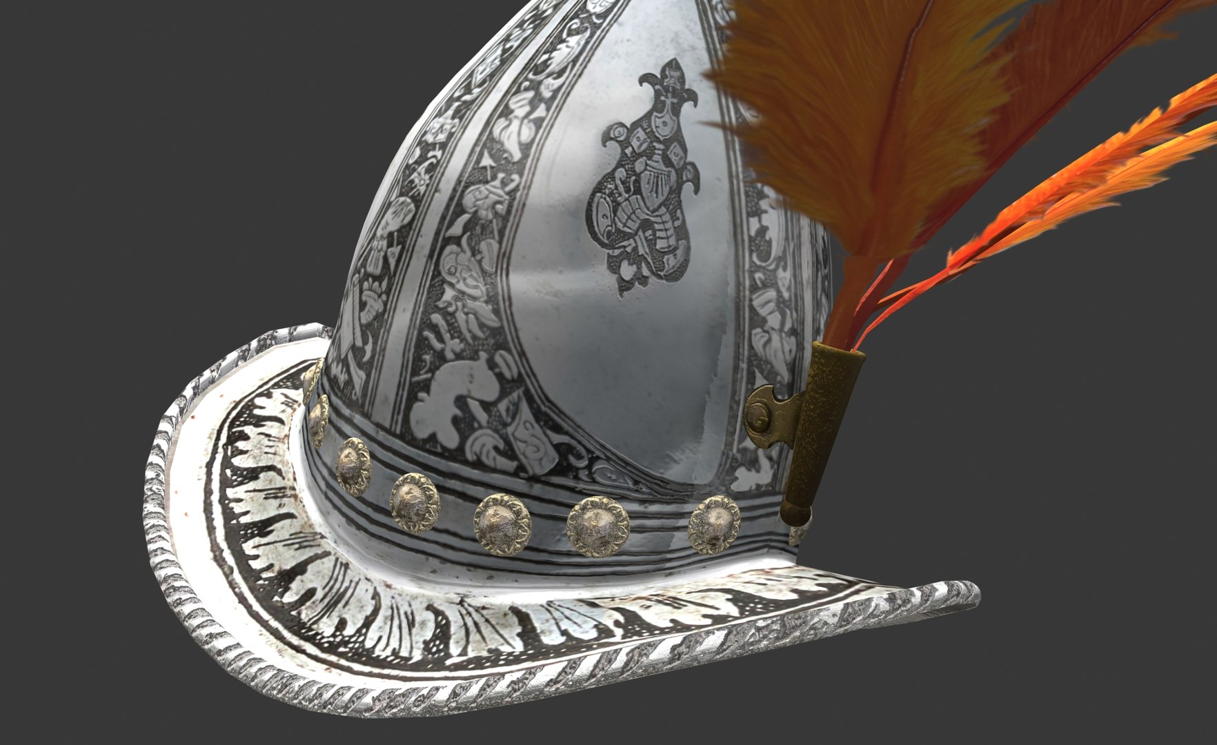 3D Model Italian Morion Orange Feather - TurboSquid 1522332