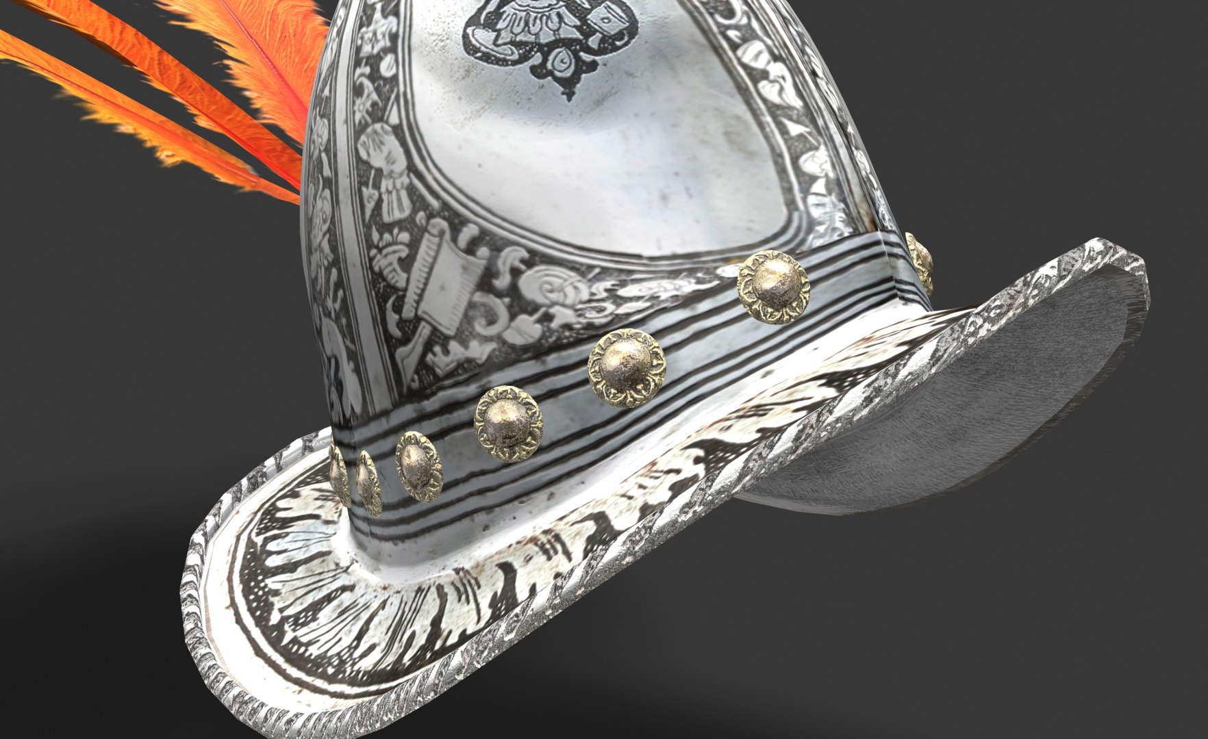 3D Model Italian Morion Orange Feather - TurboSquid 1522332