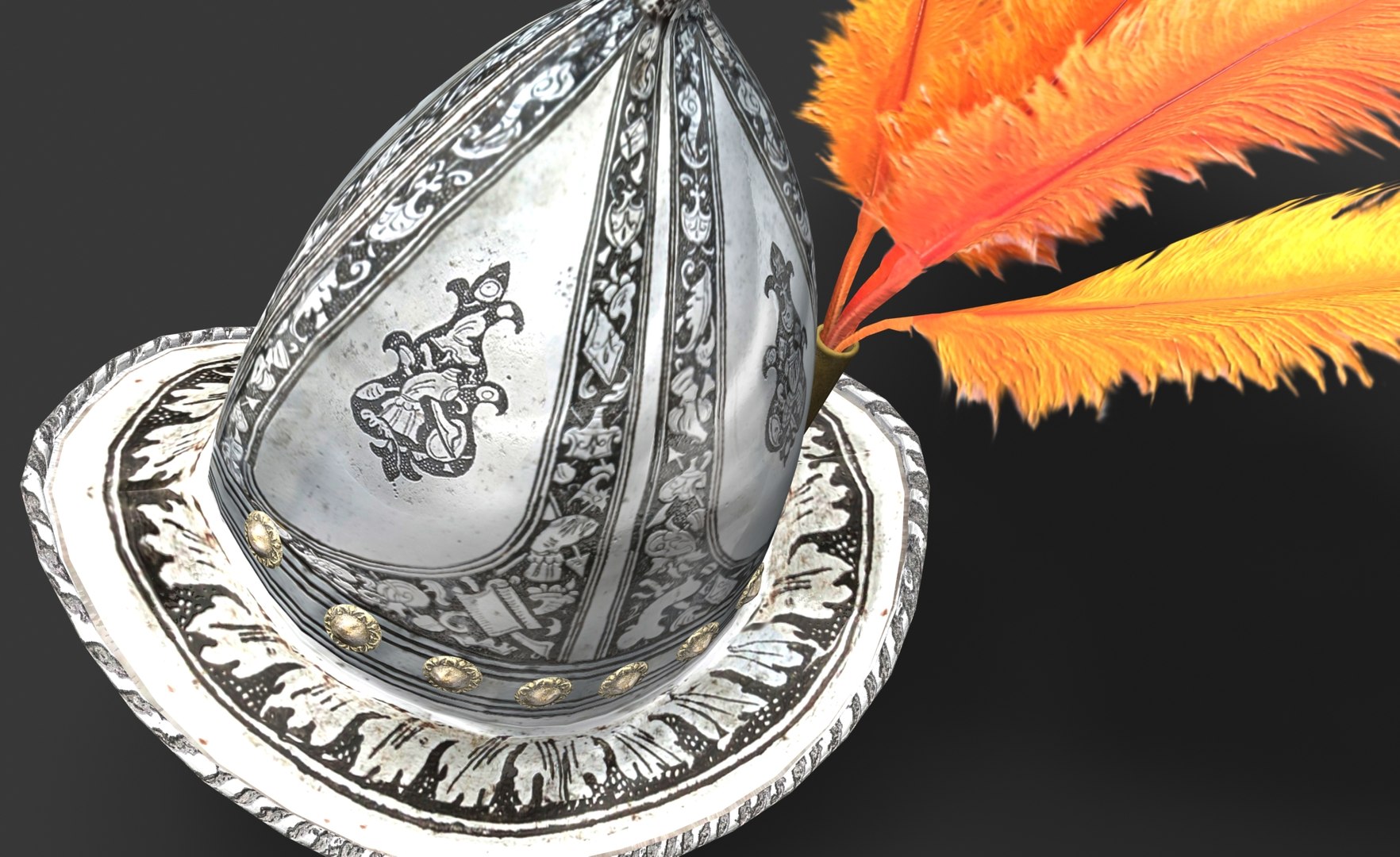 3D Model Italian Morion Orange Feather - TurboSquid 1522332