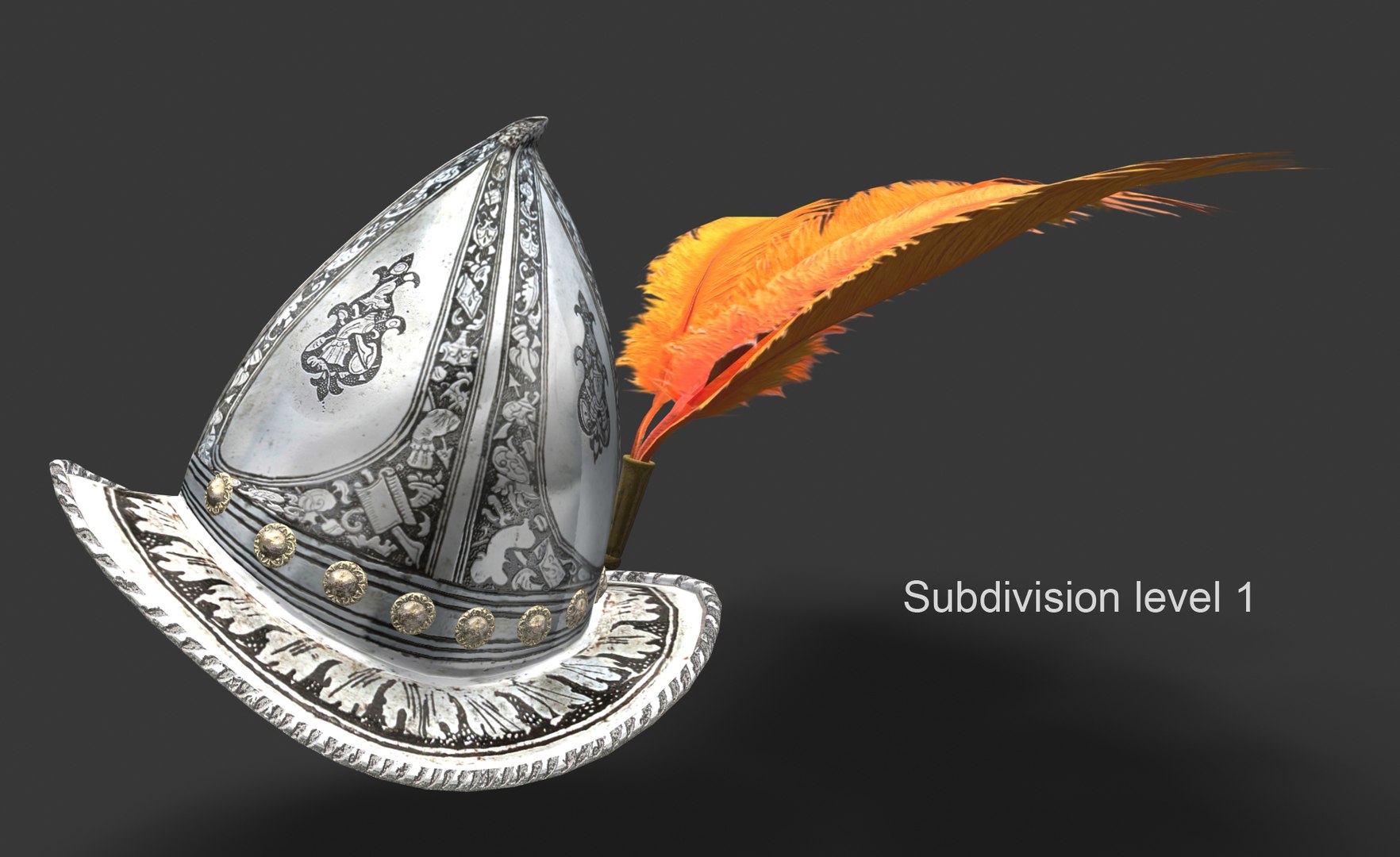 3D Model Italian Morion Orange Feather - TurboSquid 1522332