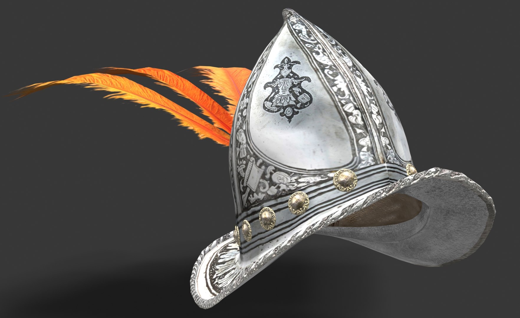 3D Model Italian Morion Orange Feather - TurboSquid 1522332