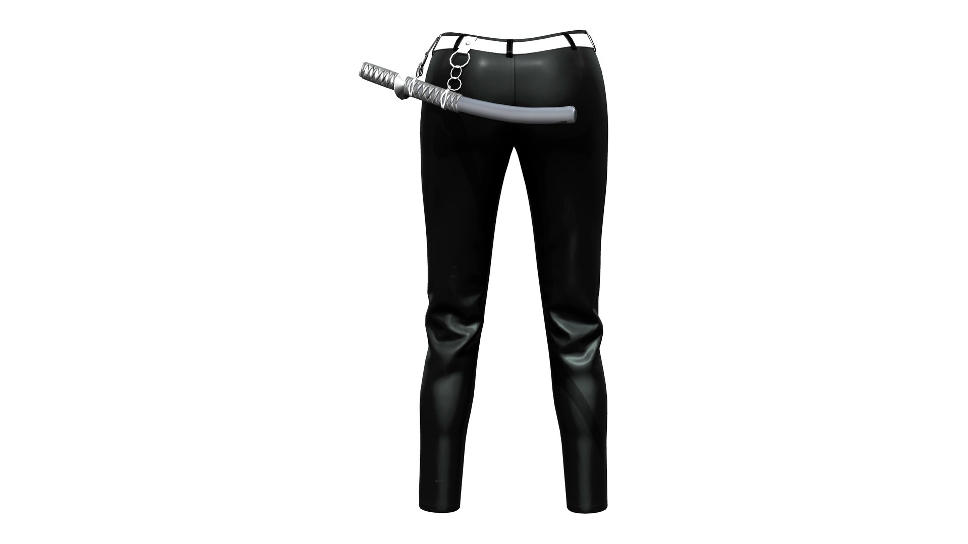 Slim Samurai White Belt Black Pants With Samurai Sword 3D Model ...