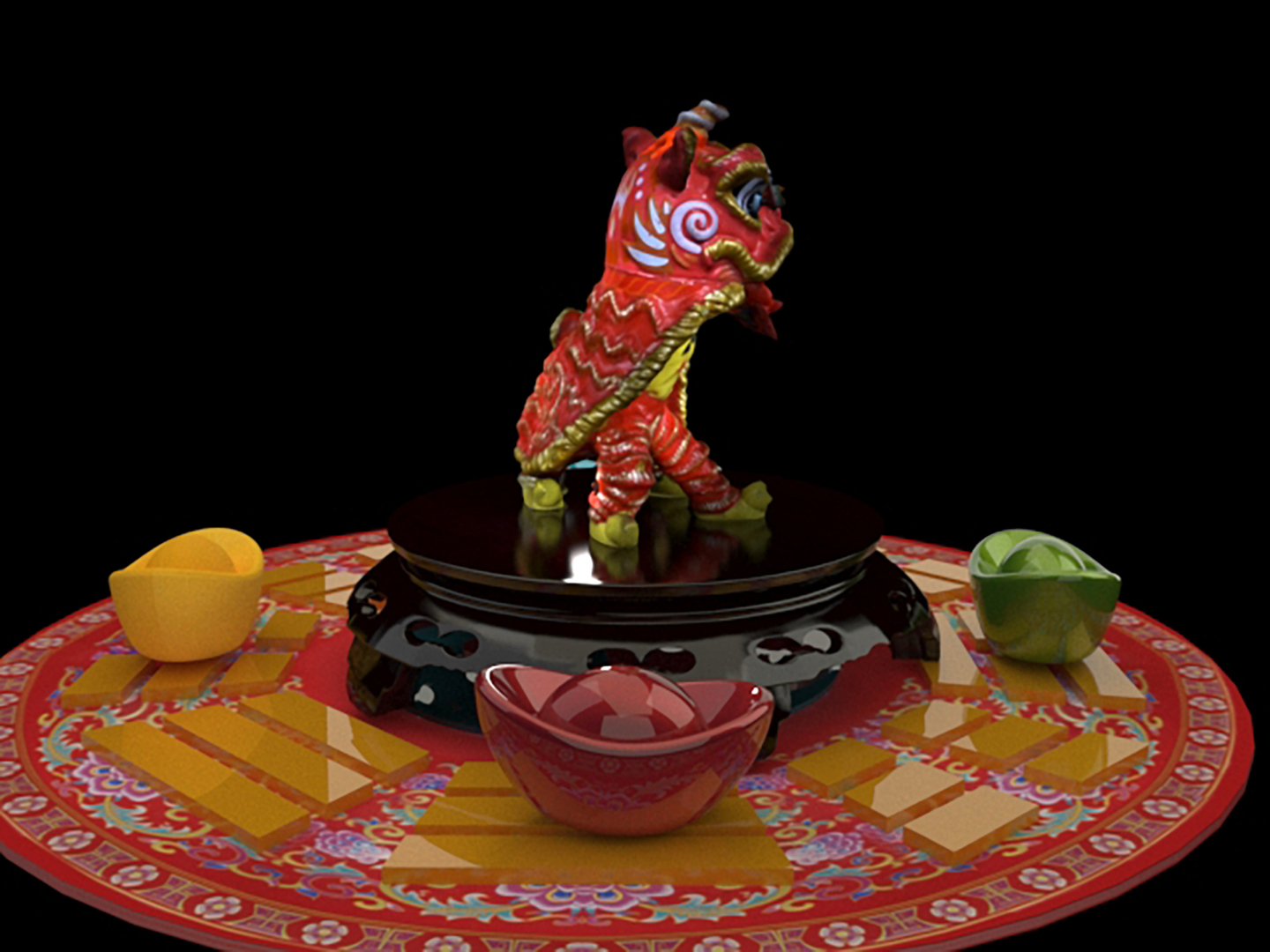 Chinese Lion Dance Figure And Yuanbao 3D Model - TurboSquid 2148871