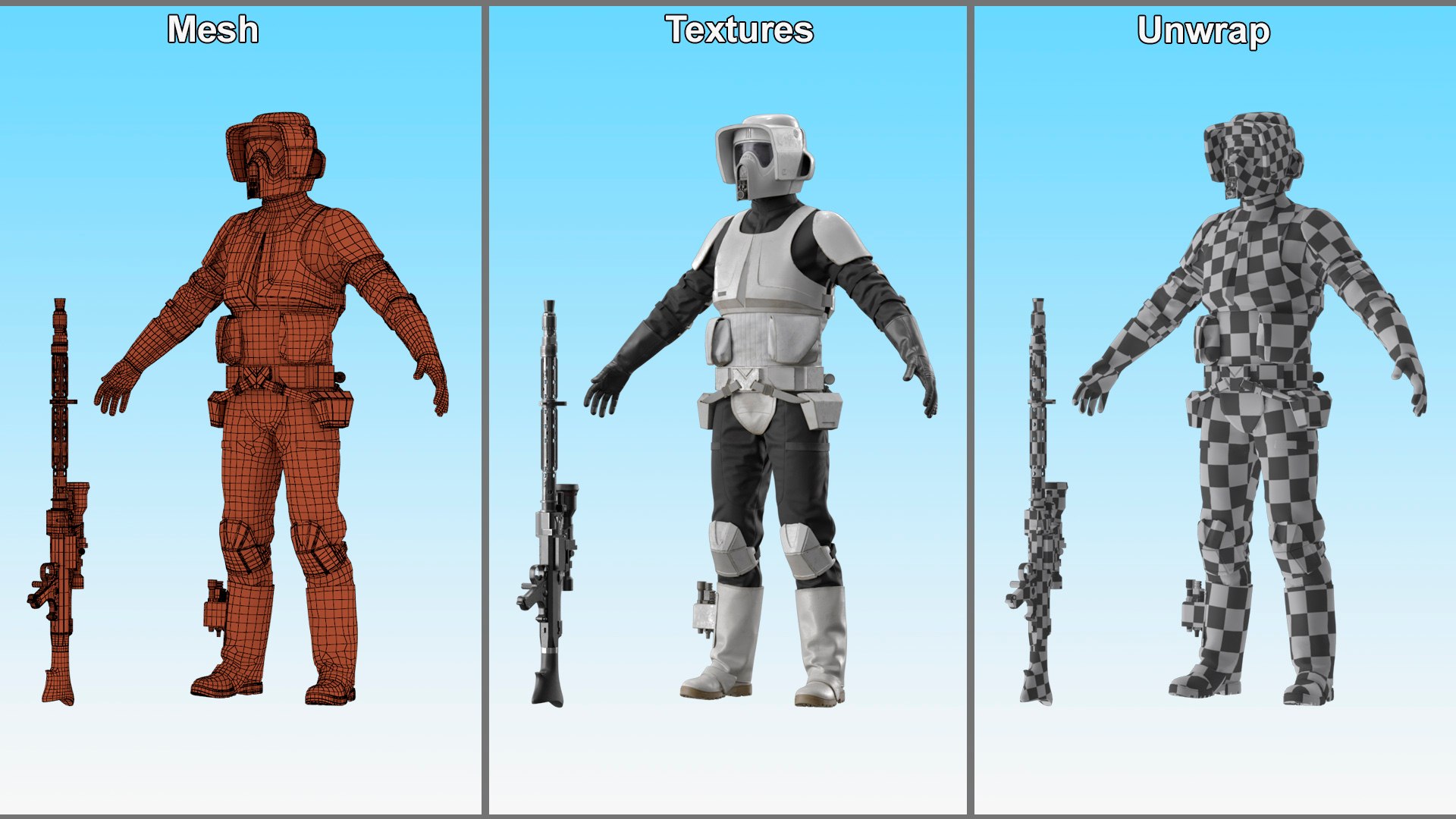 3D Star Wars Trooper Armor With Long Blaster Rifle Used Model ...