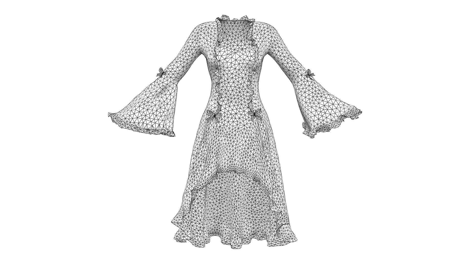 3d Model Lace Edged Bell Sleeve Dress Turbosquid 1971939