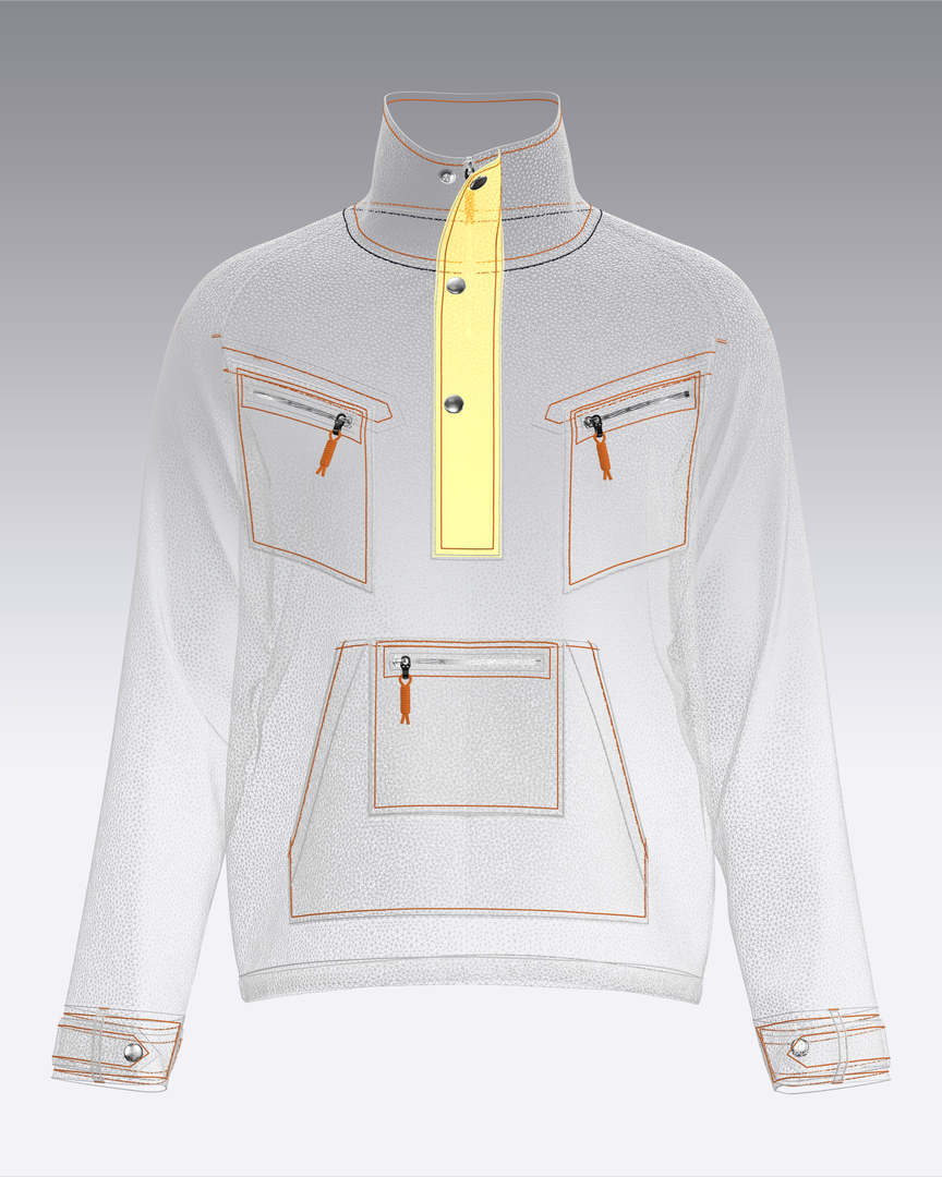 Modello 3D Giacca in denim con collo alto, toppa e tasca a marsupio ...