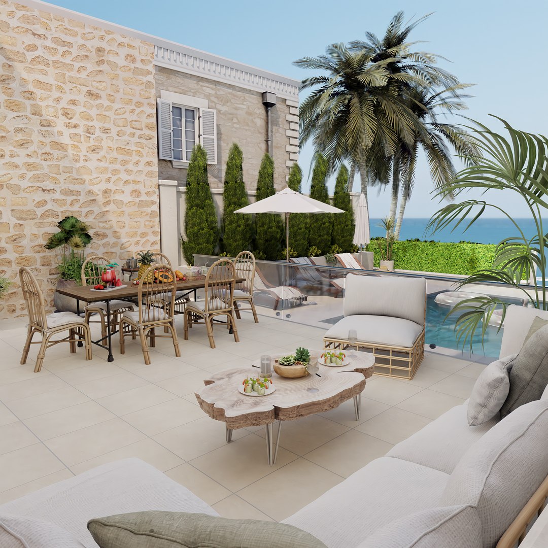 Mediterranean House With Pool Blender Scene Model - TurboSquid 2256309
