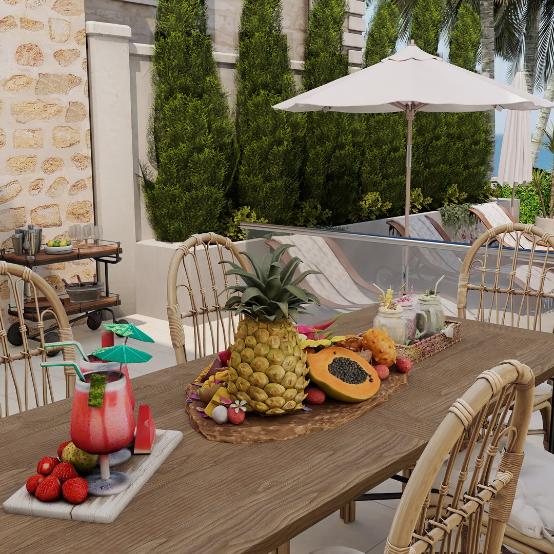 Mediterranean House With Pool Blender Scene Model - TurboSquid 2256309