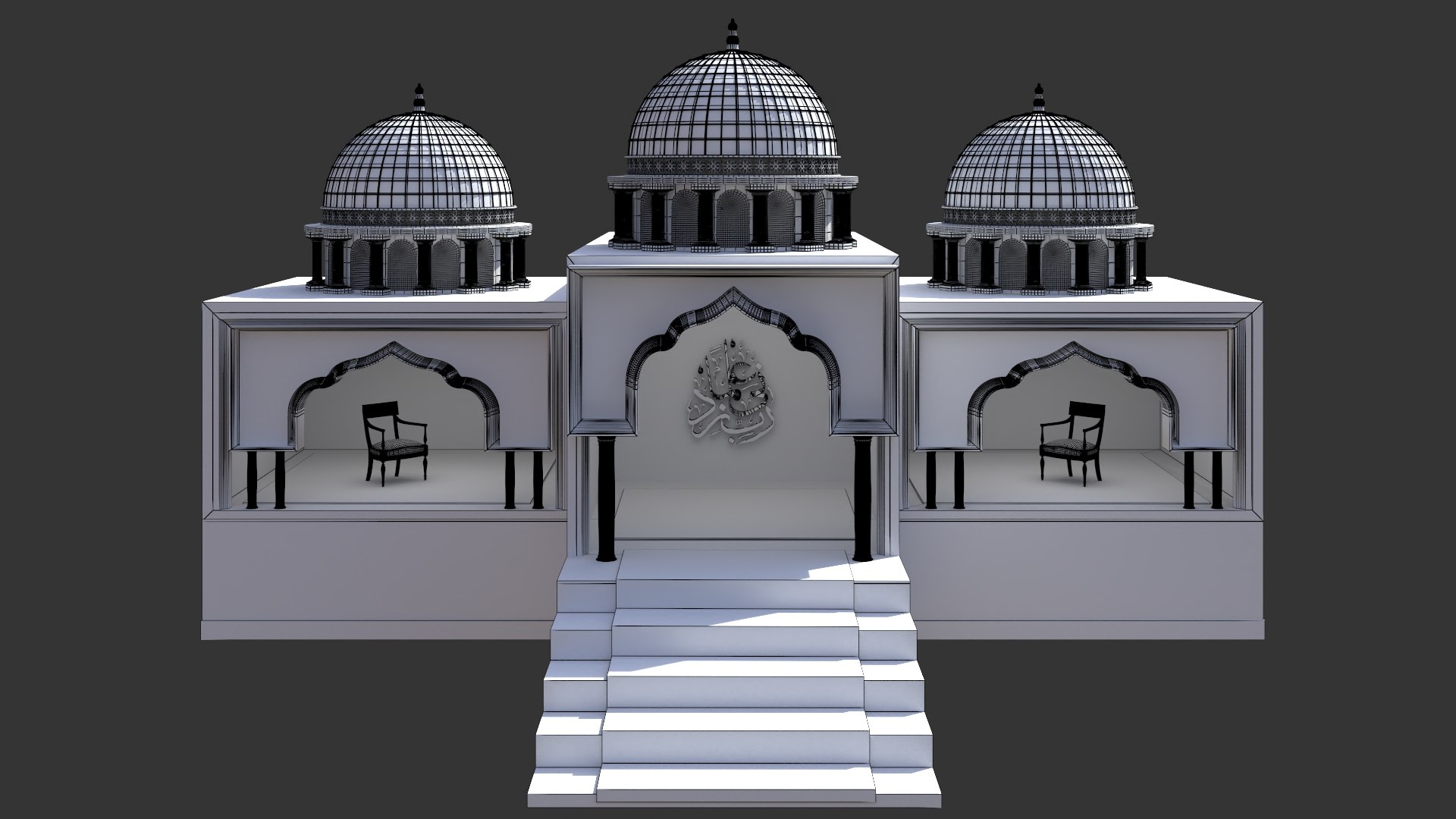 3D Model Of Open Rooms With A Decorated Mosque Dome On Top Of The ...