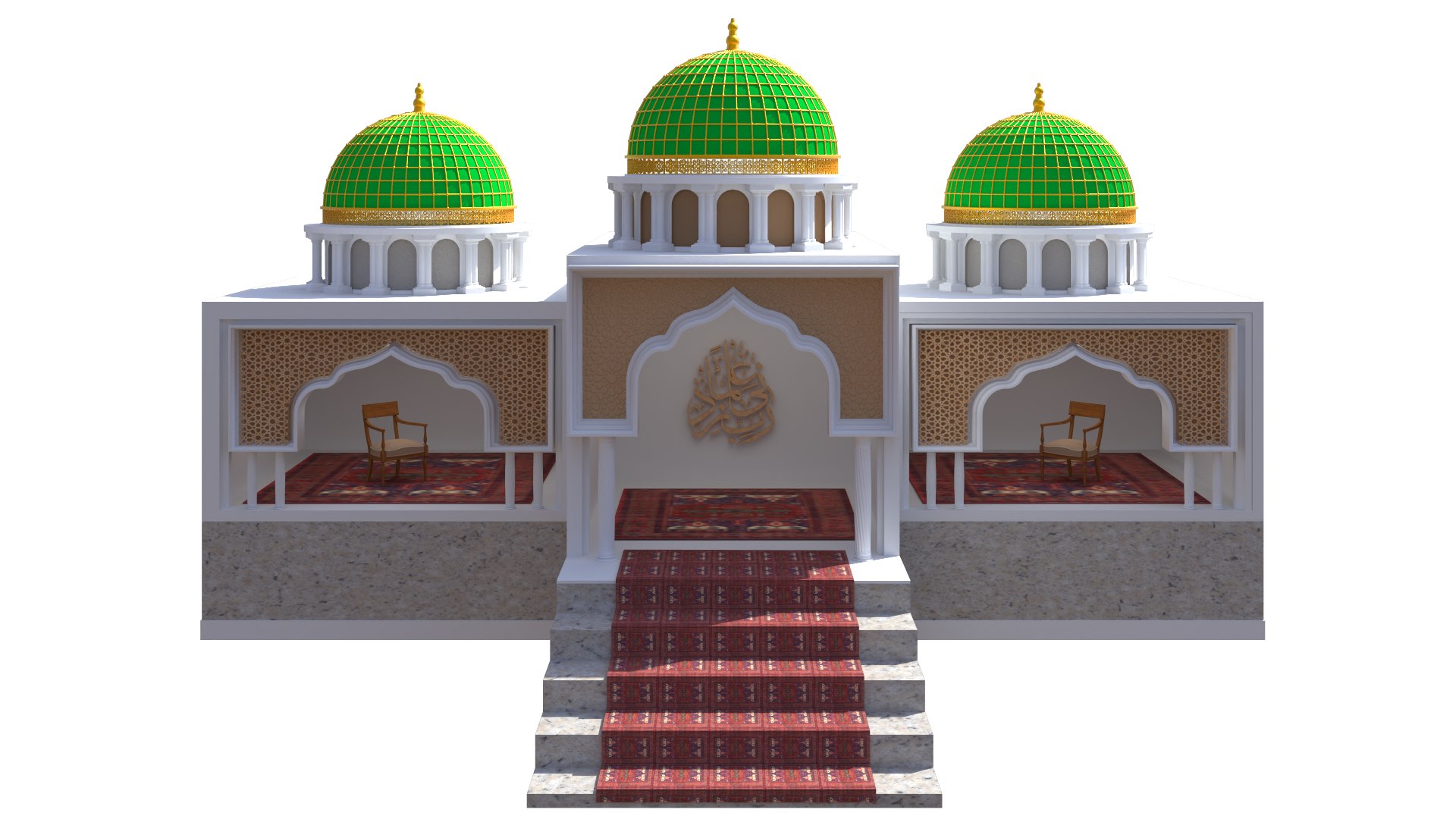 3D Model Of Open Rooms With A Decorated Mosque Dome On Top Of The ...