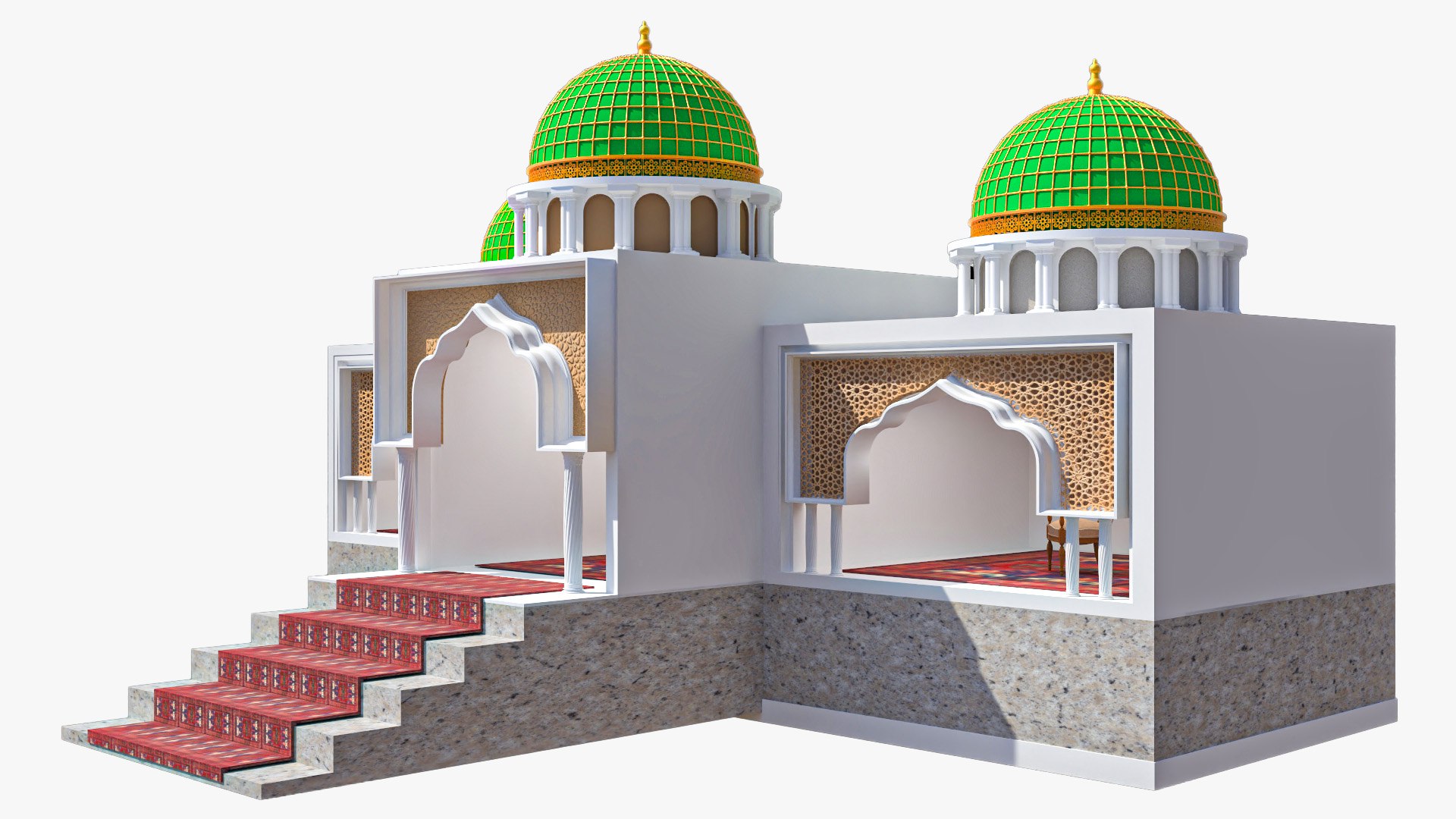 3D Model Of Open Rooms With A Decorated Mosque Dome On Top Of The ...