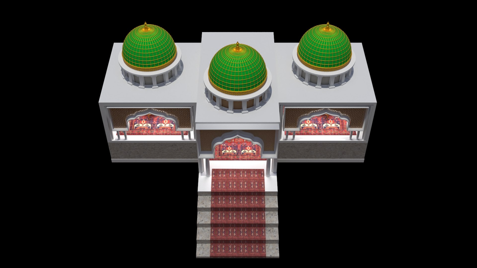 3D Model Of Open Rooms With A Decorated Mosque Dome On Top Of The ...