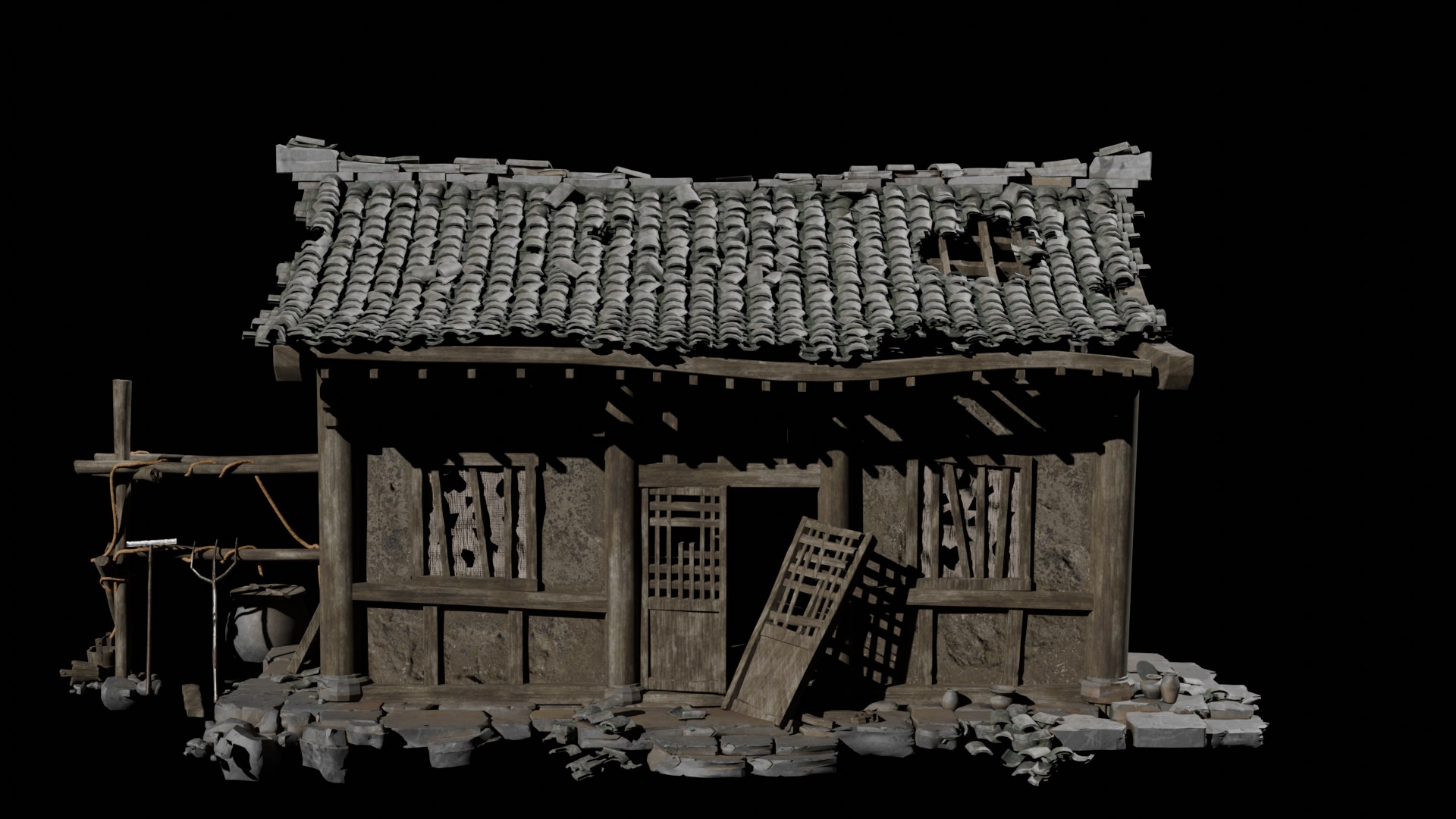3D Chinese Broken House Model - TurboSquid 2329938