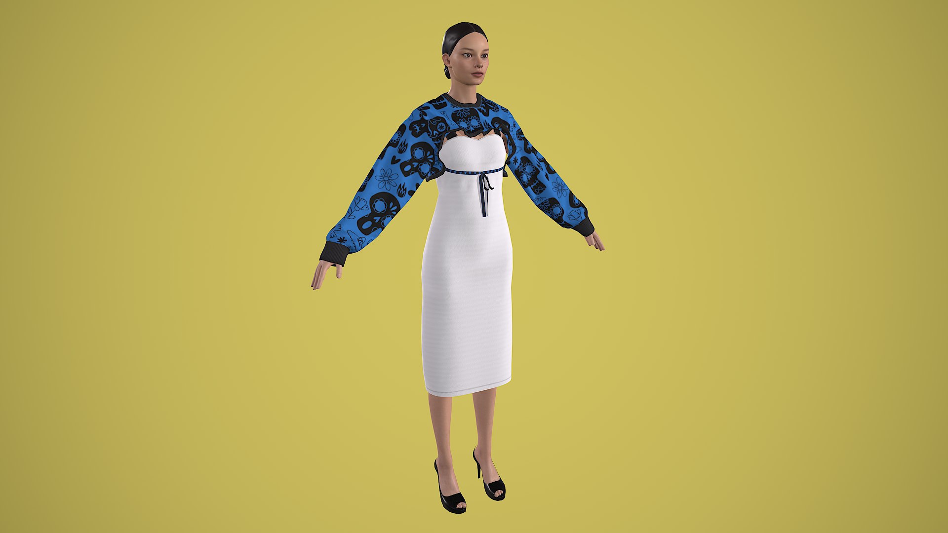 3D model outfit set with Blue Mexican skull pattern 2 pieces ...