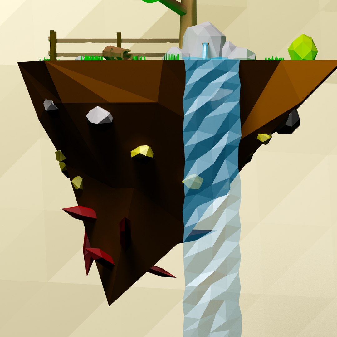 Cartoon Floating Island Obj