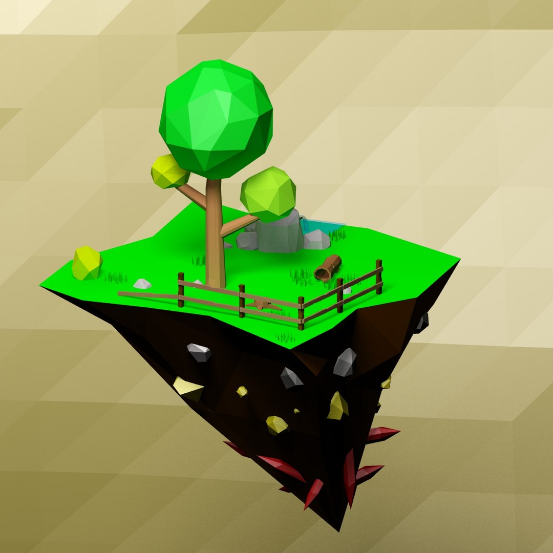 Cartoon Floating Island Obj