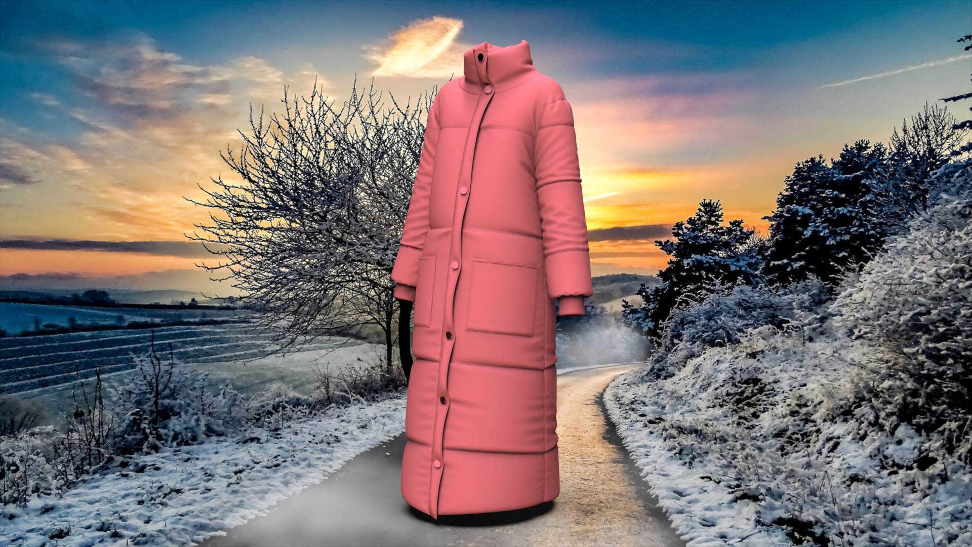 3D Women Original Long Puffer Coat - TurboSquid 2125852