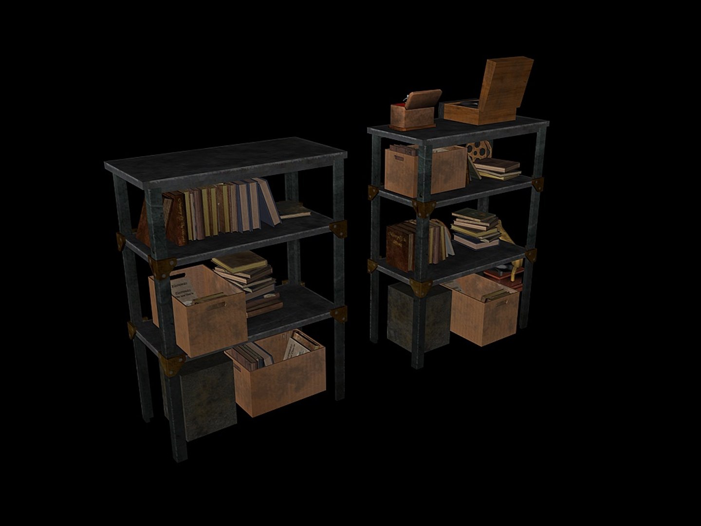 Old Worn Bookshelf Books 3d Model