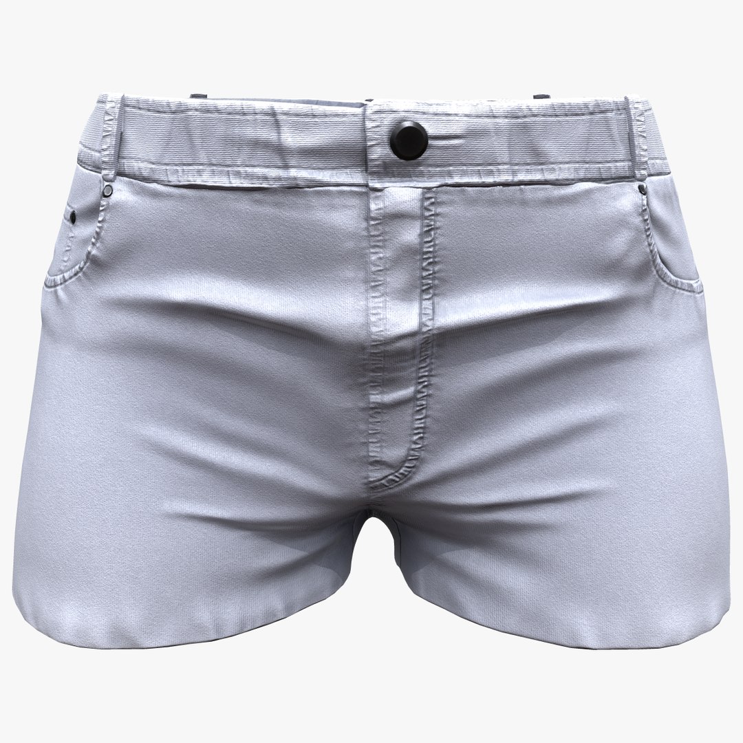 Mid Rise White Denim Shorts 3d Model Turbosquid 2072183