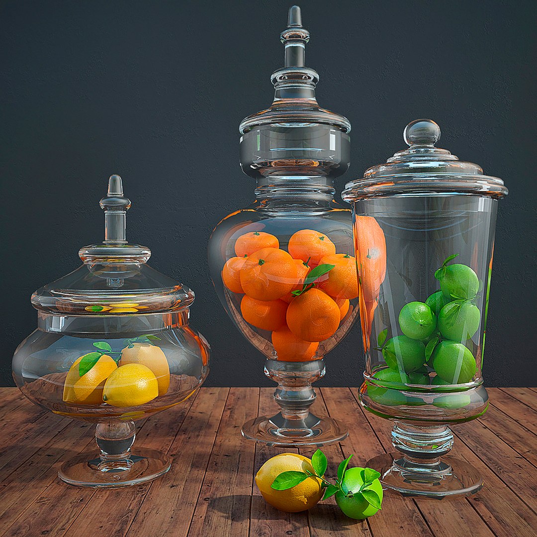 3D Fruits in glass vases - TurboSquid 2124738