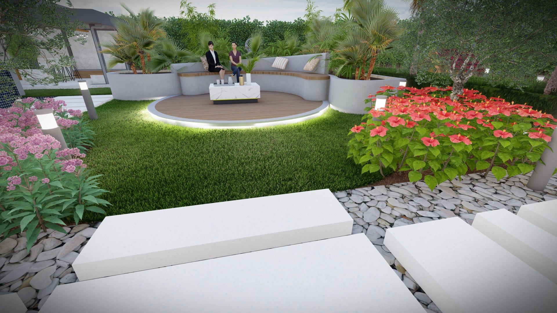 3D Garden Seating Area With Grass Plants - TurboSquid 2351529
