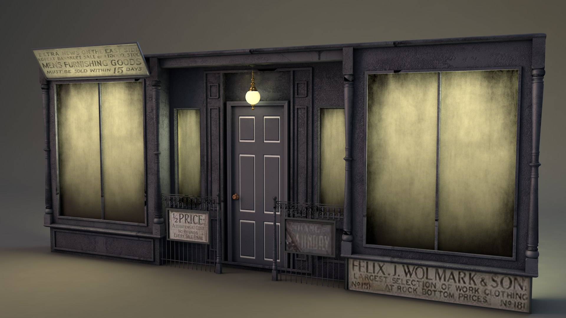 Vintage aged storefronts building model - TurboSquid 1618336