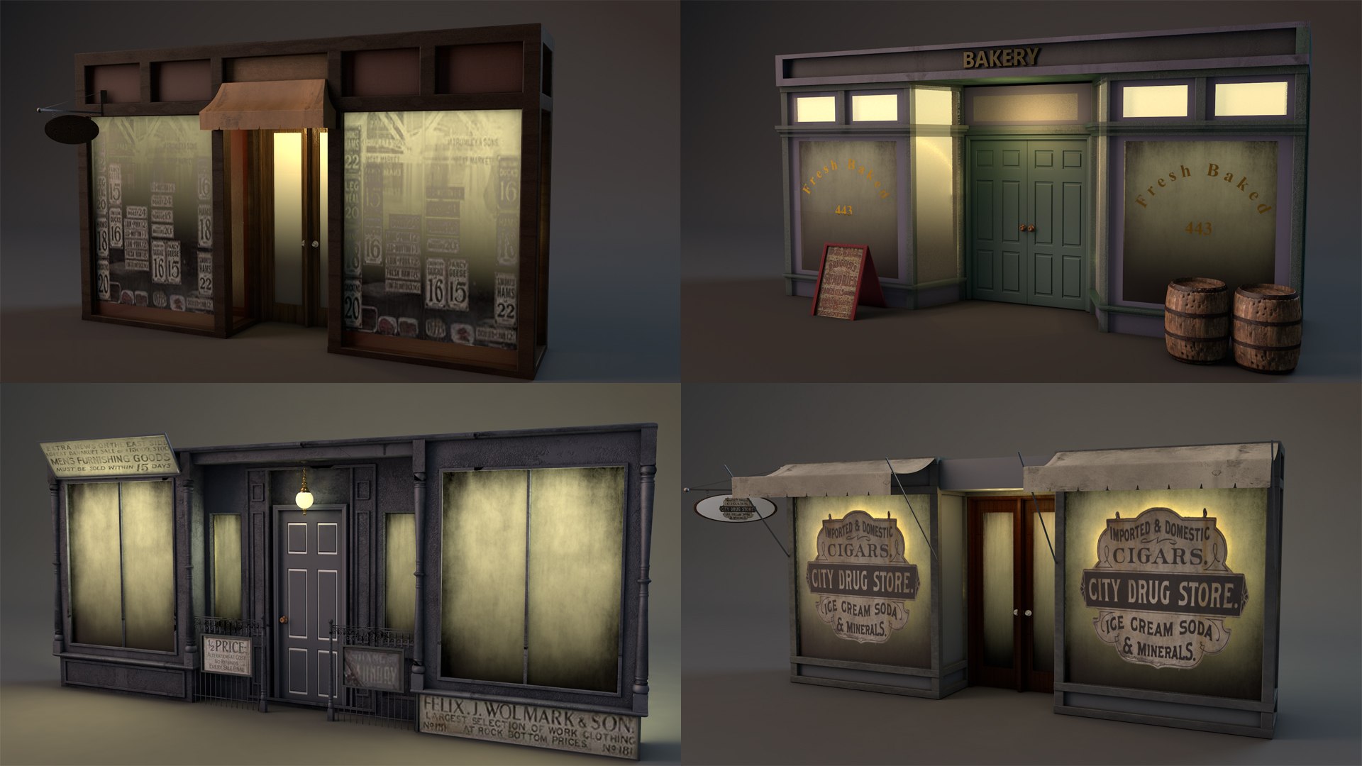 Vintage aged storefronts building model - TurboSquid 1618336
