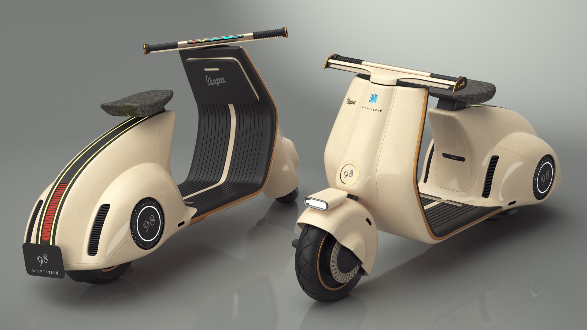 3D Concept Beige Electric Scooter Vespa 98 Lights On Rigged ...