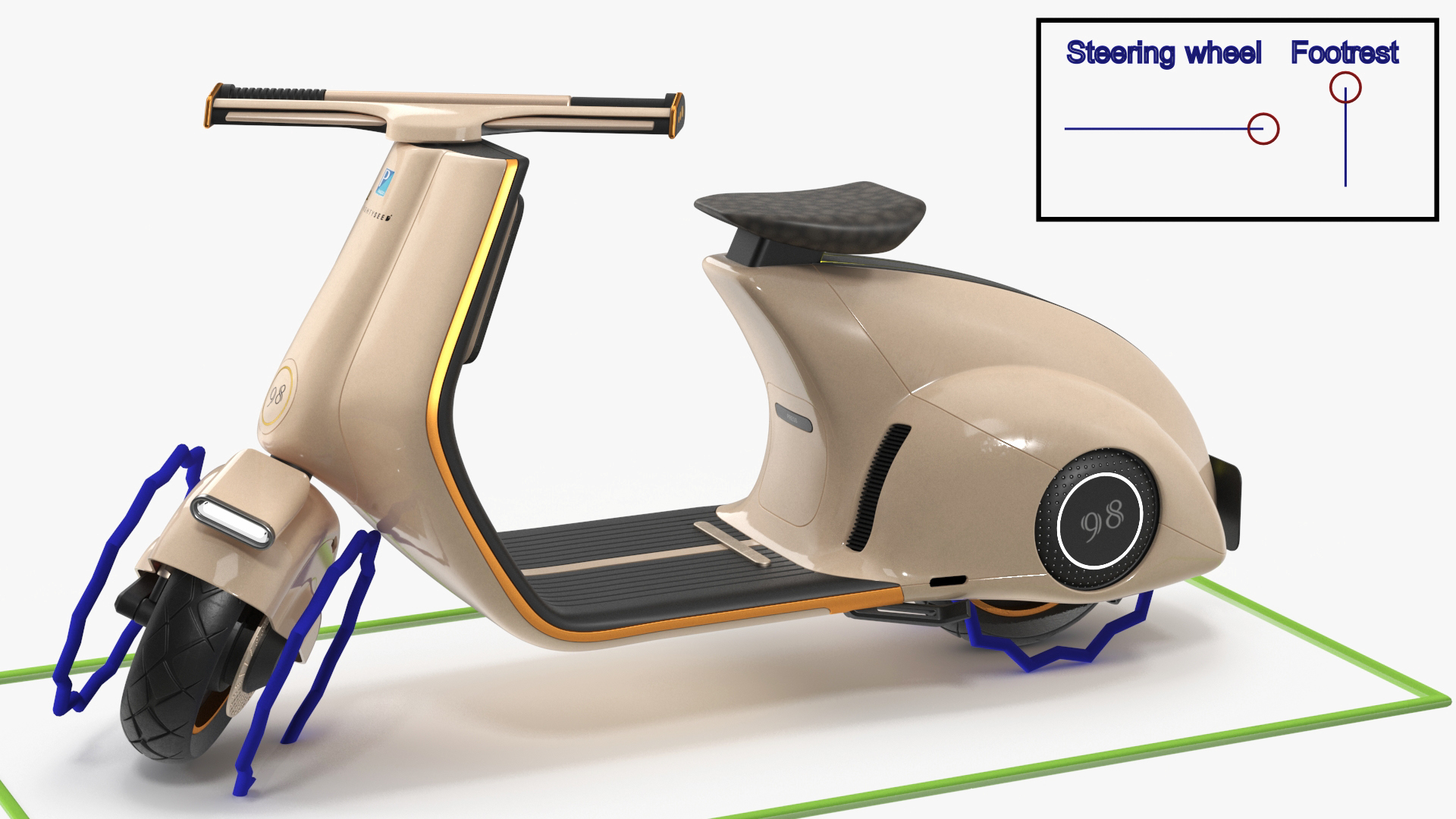 3D Concept Beige Electric Scooter Vespa 98 Lights On Rigged ...