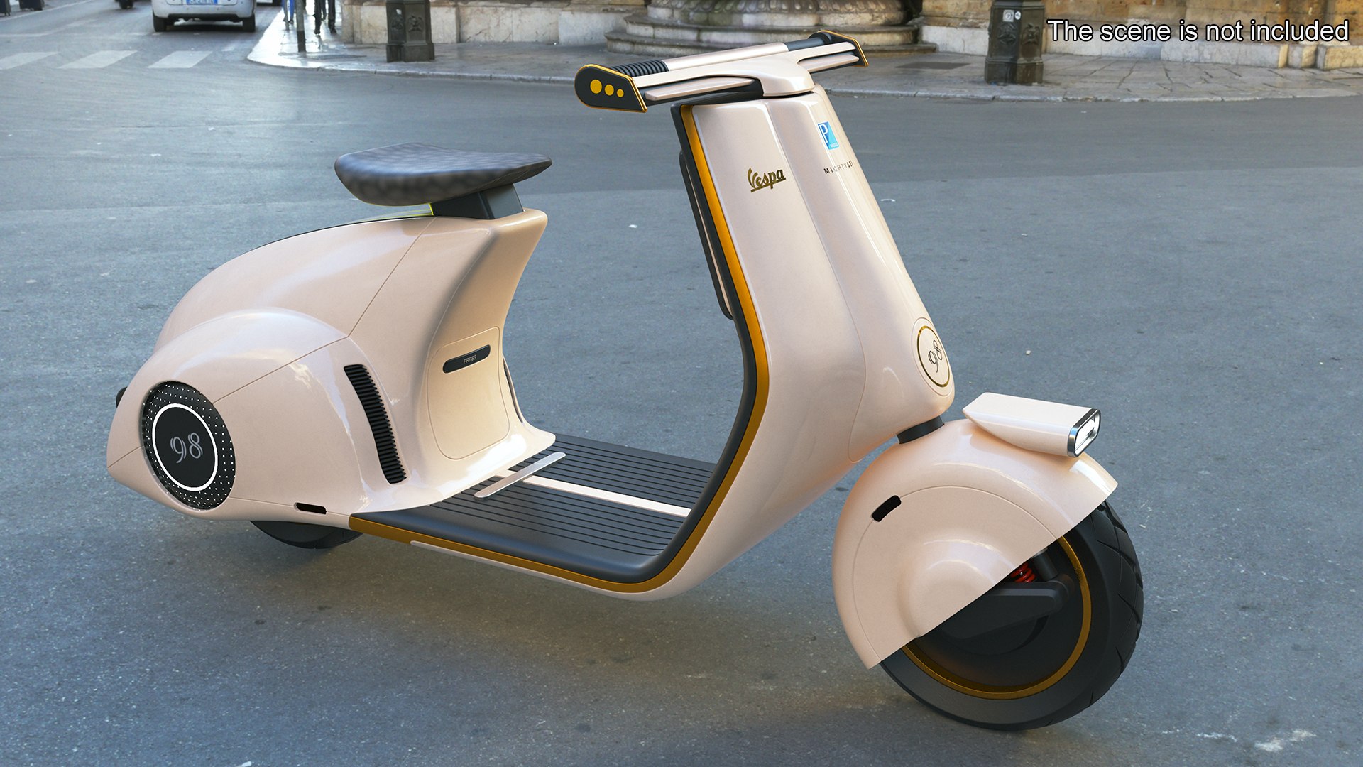 3D Concept Beige Electric Scooter Vespa 98 Lights On Rigged ...