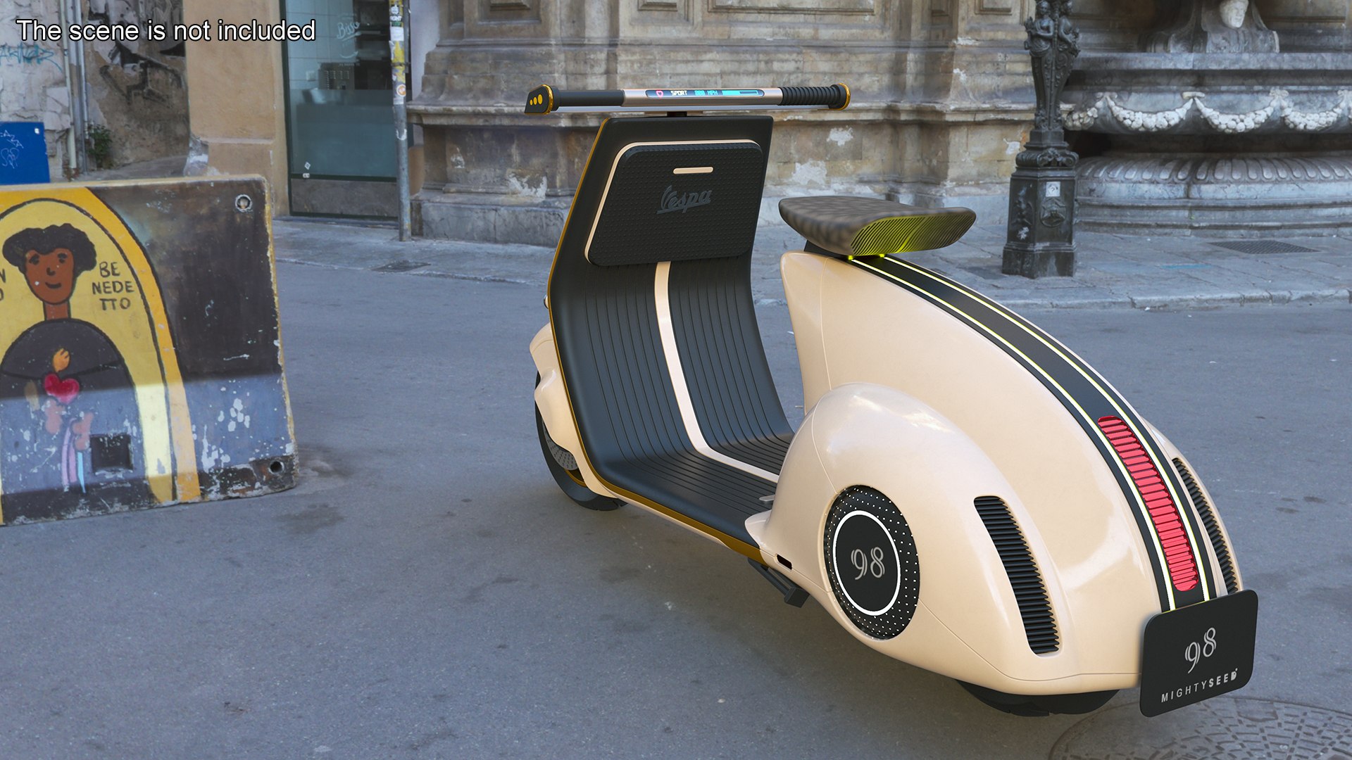 3D Concept Beige Electric Scooter Vespa 98 Lights On Rigged ...