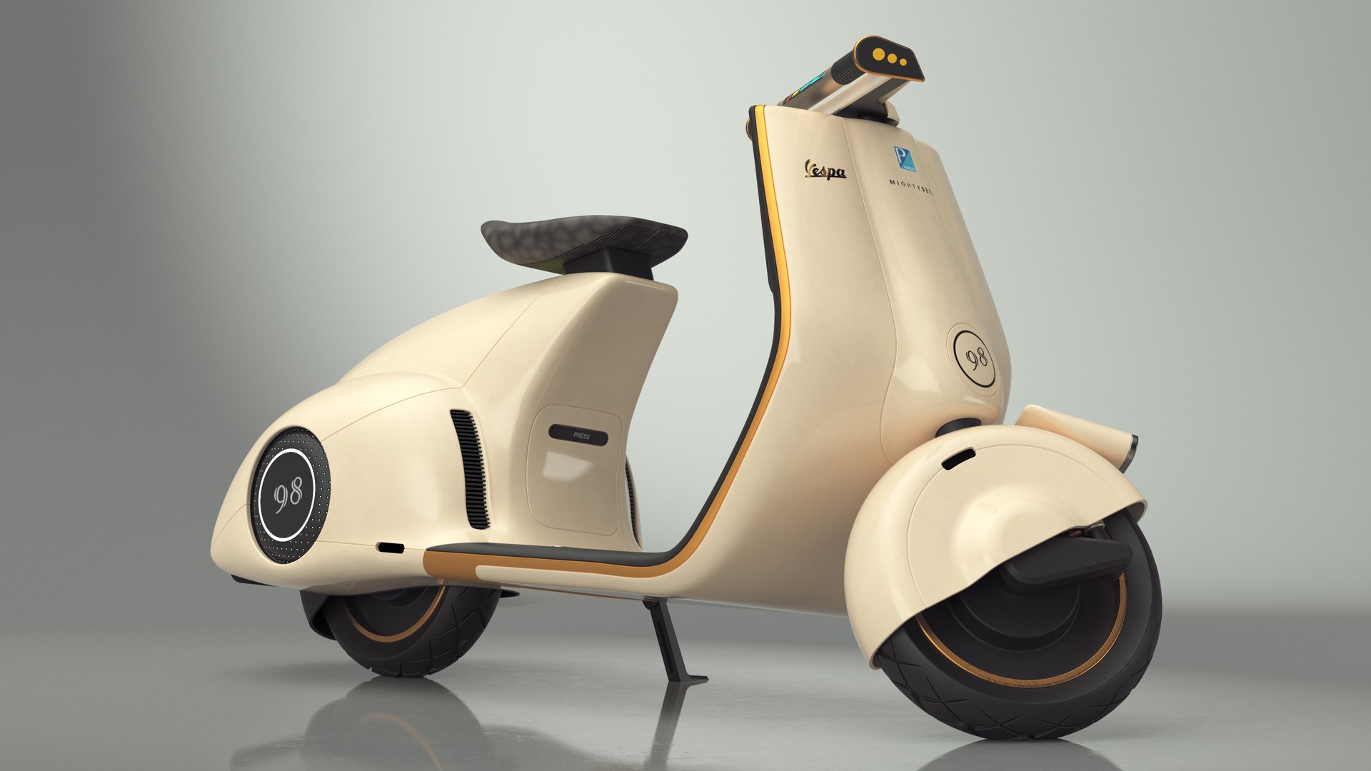 3D Concept Beige Electric Scooter Vespa 98 Lights On Rigged ...