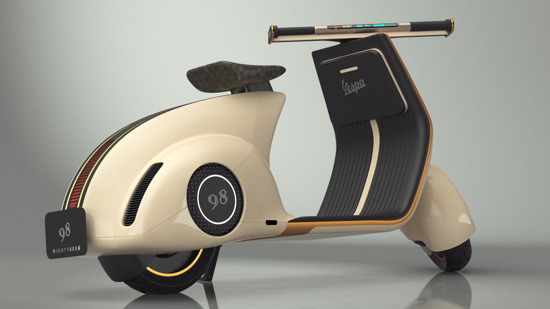 3D Concept Beige Electric Scooter Vespa 98 Lights On Rigged ...