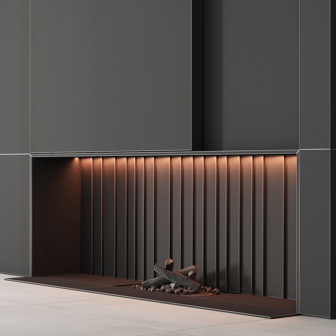 3D 152 Fireplace Decorative Wall Kit 01 Minimal Clean Wood 01 ...