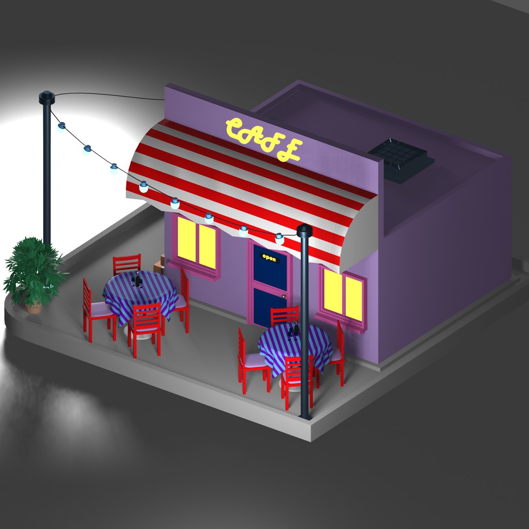 CAFE LOW POLY 3D Model - TurboSquid 1826325